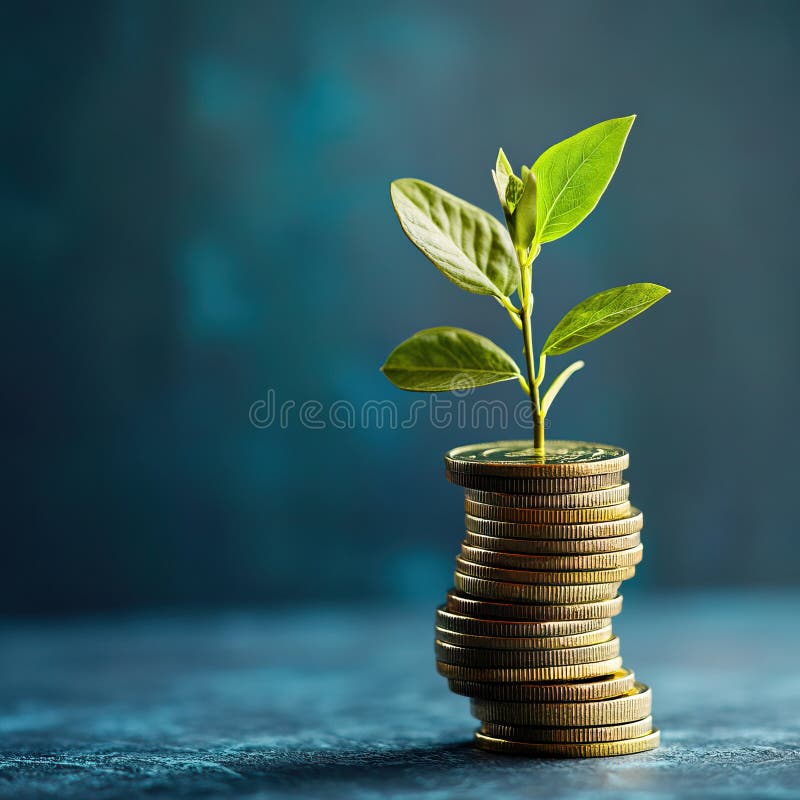A Small Plant Growing from a Stack of Coins Symbolizes Financial Growth ...