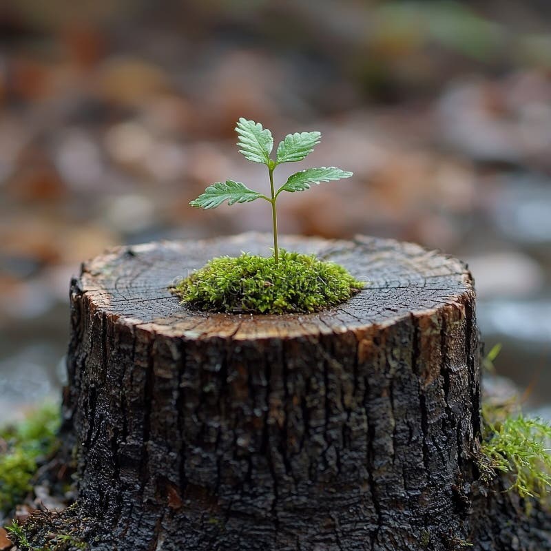 Small Plant Growing from Tree Stump in Forest Stock Image - Image of ...