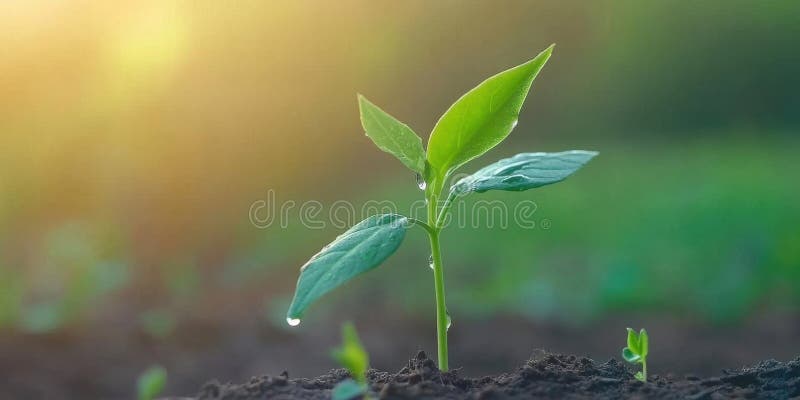 Small Plant Growing with Water Droplets in the Sunlight, New Beginnings ...