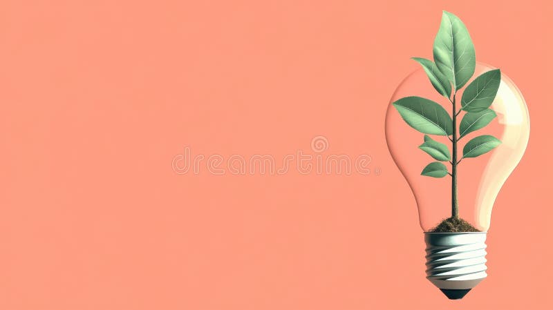 A Small Plant Grows Inside a Light Bulb Against a Peach Background, AI ...