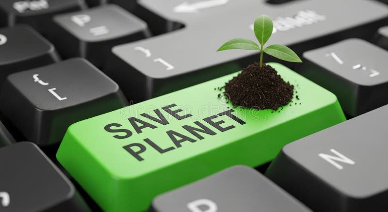 Small Plant Growing on Save Planet Key of Computer Keyboard ...