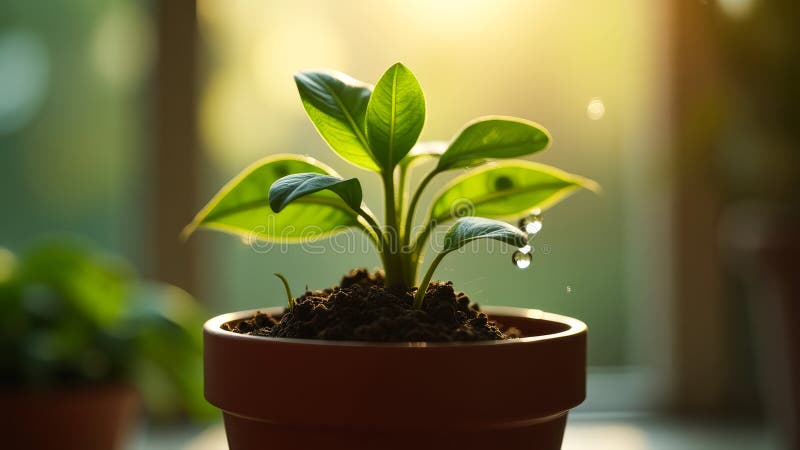Small Plant is in a Pot with Soil Stock Photo - Image of drops, farming ...