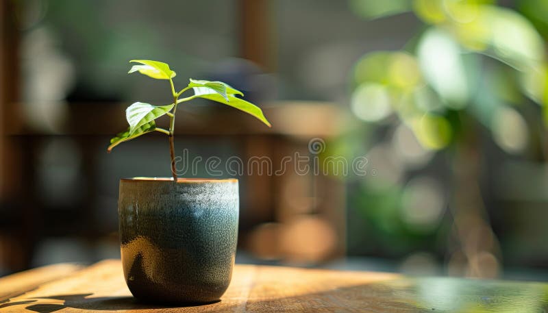 A Small Plant in a Pot on a Table Stock Illustration - Illustration of ...