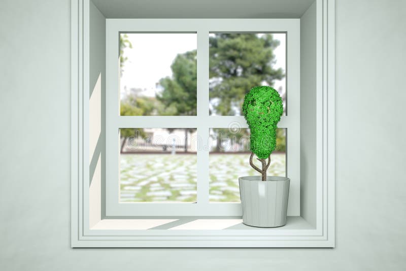 Small Plant in Pot on Window As a Plant Shaped Bulb Stock Illustration ...
