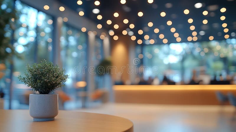 Small Plant on Round Table in Bright Lobby with Glass Walls Stock Image ...