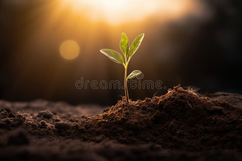 A small plant in the soil stock illustration. Illustration of spring ...