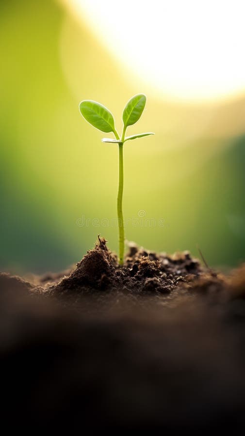 A Small Plant Sprouting from the Ground with a Bright Sun in Front of ...