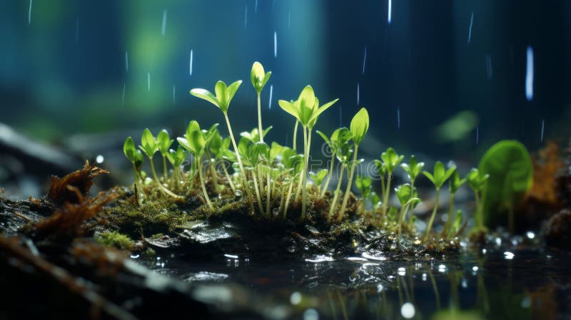 A Small Plant Sprouting from the Ground in the Rain Stock Photo - Image ...