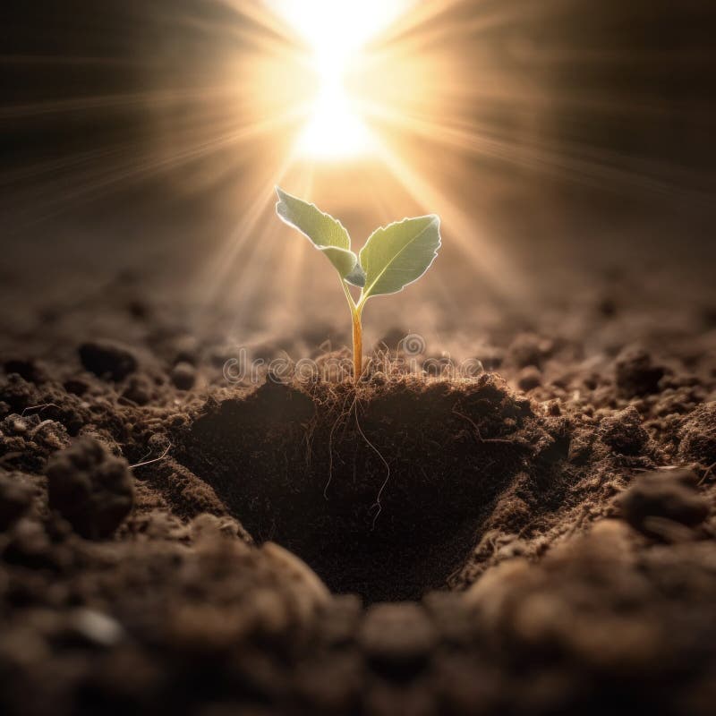 A Small Plant Sprouting Out of the Ground. Generative AI Image. Stock ...