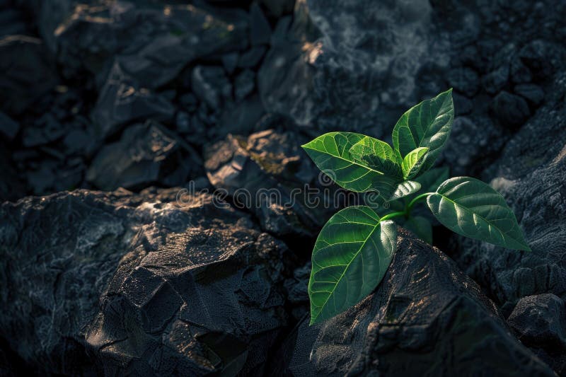 A Small Plant Sprouting from a Pile of Rocks in a Natural Setting Stock ...