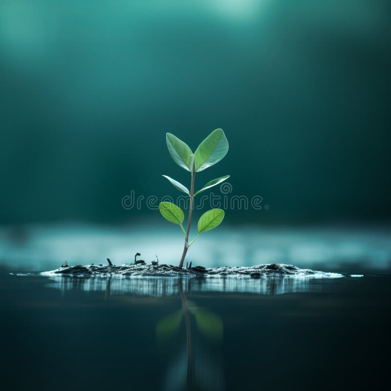 A Small Plant Sprouting from the Water Stock Illustration ...