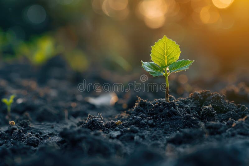 A Small Plant Sprouts from the Ground, with Soil and Roots Visible ...