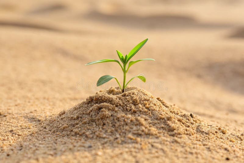 A Small Plant Sprouts from a Mound of Sand Stock Illustration ...