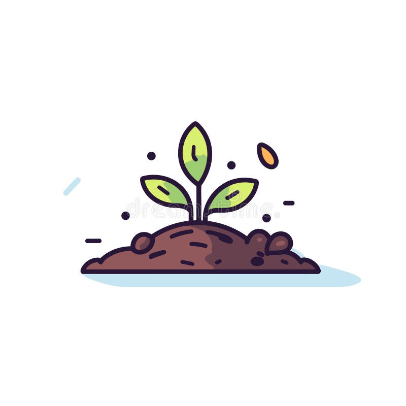 Vector of a Small Plant Sprouting from a Pile of Dirt - Icon Vector ...