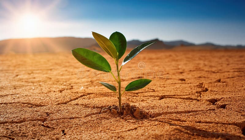 Small Plant Thriving in Arid Desert Soil, Symbolizing Strength and ...