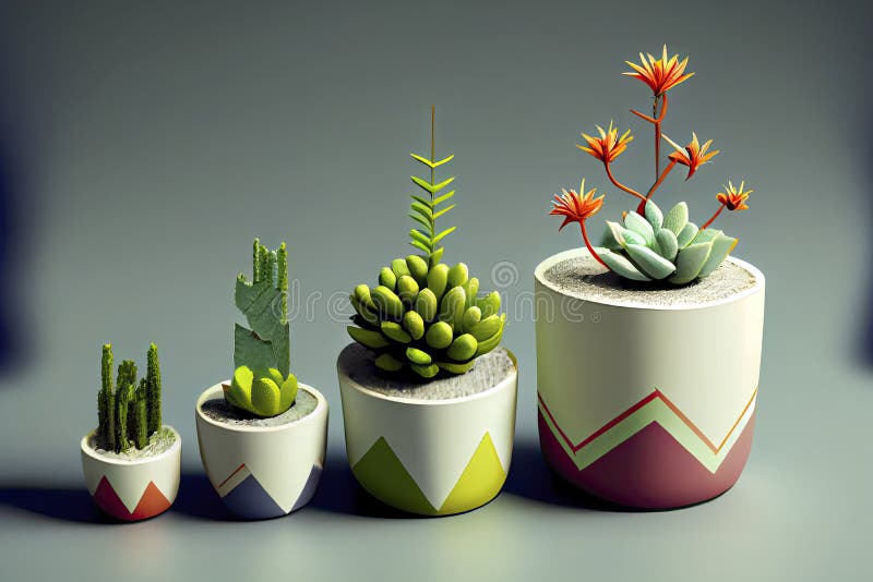 Small Plants in Growing Graph-like Pots Stock Illustration ...