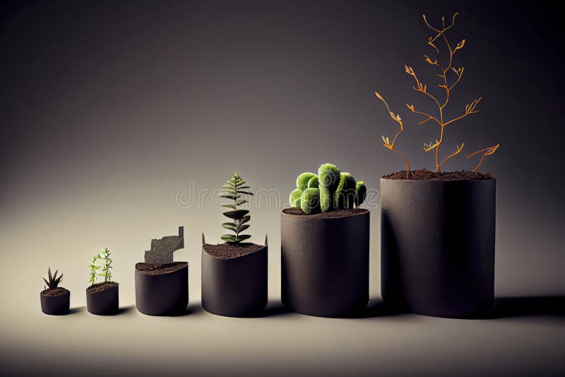 Small Plants in Growing Graph-like Pots Stock Illustration ...
