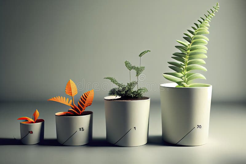 Small Plants in Growing Graph-like Pots Stock Illustration ...