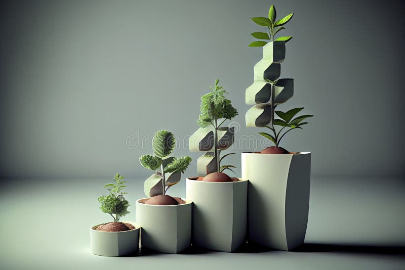 Small Plants in Growing Graph-like Pots Stock Illustration ...