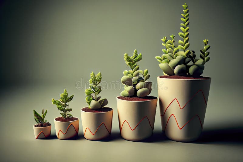Small Plants in Growing Graph-like Pots Stock Illustration ...