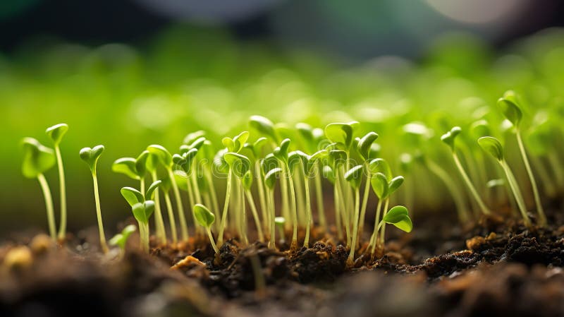 Small Plants Growth from the Ground with Sunlight. Generative AI Stock ...