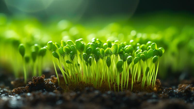 Small Plants Growth from the Ground with Sunlight. Generative AI Stock ...