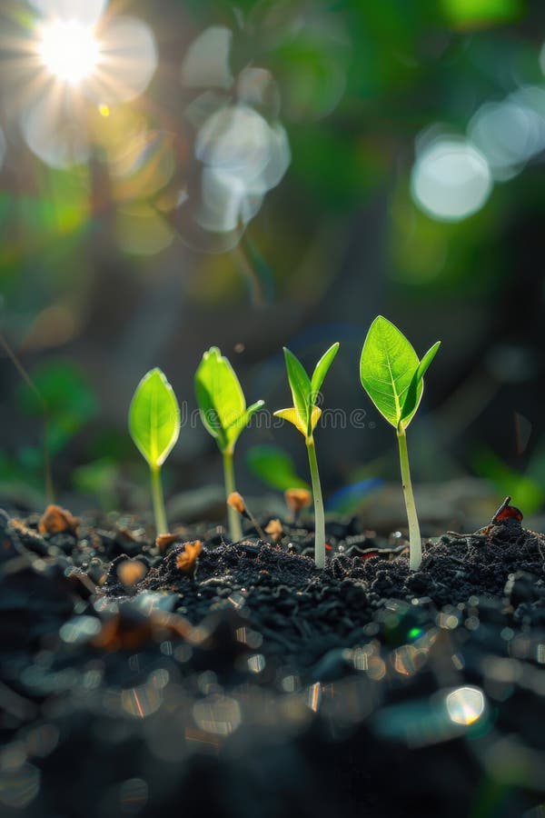 Small Plants Sprouting from the Earth Stock Photo - Image of soil ...