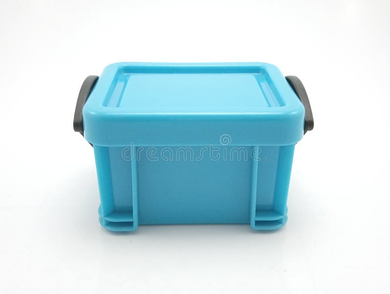 Small Plastic Blue Storage Box with Lid on Top and Locks on Sides Stock ...