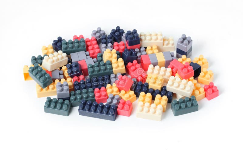Small Plastic Building Blocks on White Background Stock Photo - Image ...