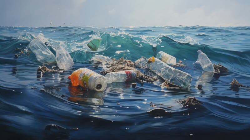 Small Plastic Garbage Floats on the Waves of the Ocean. Stock Image ...