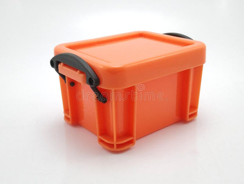 Small Plastic Orange Storage Box with Lid on Top and Locks on Sides ...