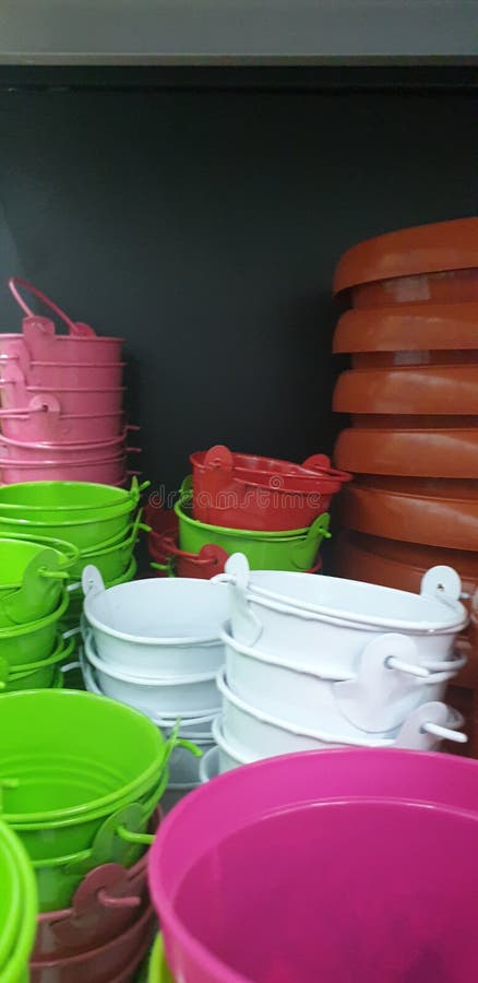 Small Plastic Pot with Colorful Pot for Small Tree Stock Photo - Image ...