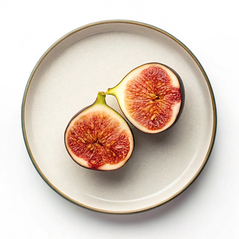Small Plate of Fresh Figs Cut in Half on White Background Stock ...