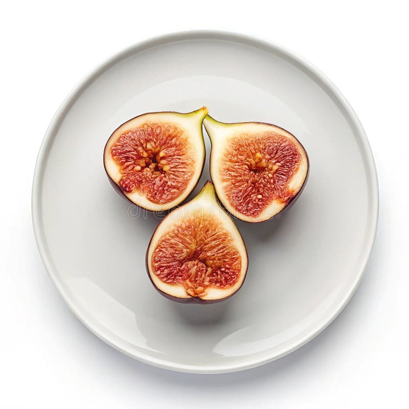 Small Plate of Fresh Figs Cut in Half on White Background Stock ...