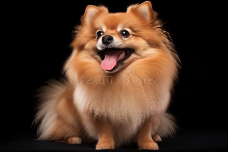 A Small Pomeranian Dog Sitting on a Black Surface Stock Illustration ...