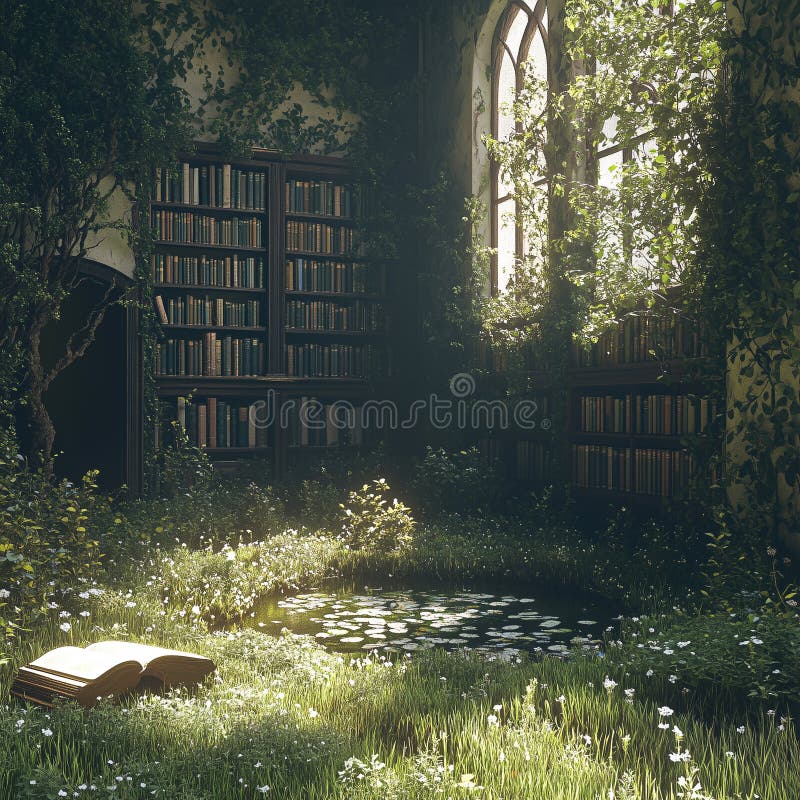 Small Pond is in the Middle of the Abandoned Library Surrounded by ...