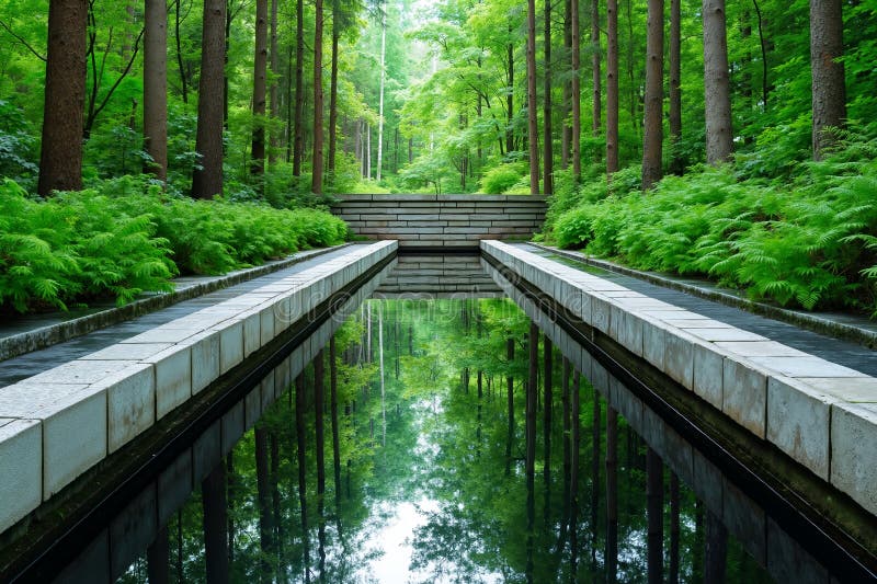 Serene Stone Pool Lush Forest Reflects Sky Stock Photos - Free ...