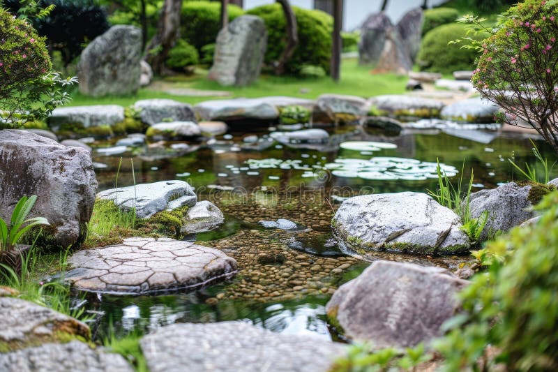 A Small Pond with Rocks and Grass Surrounding it Stock Photo - Image of ...