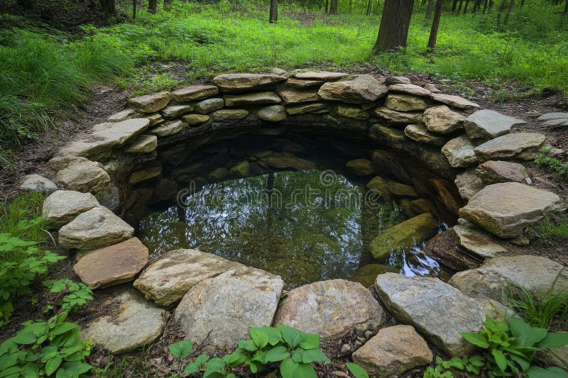 Small Pond with Stone Edges in a Peaceful Forest Setting, Creating a ...