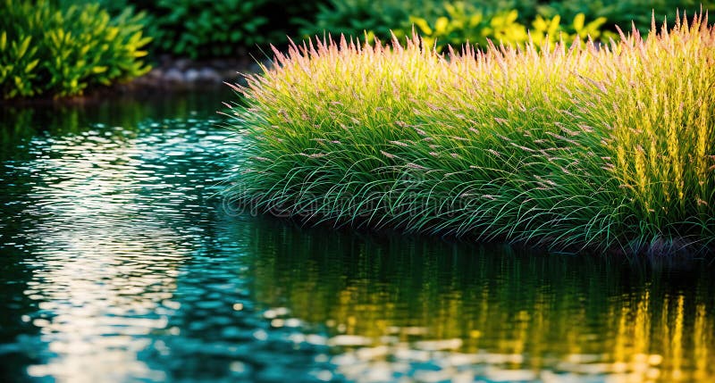 A Small Pond with Tall Grasses Growing Around it. Stock Image - Image ...