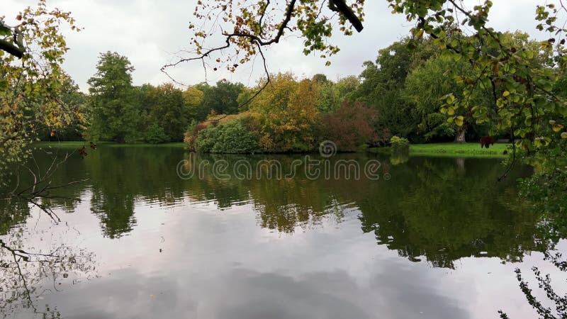 Small Pond with Visible Reflections on the Surface and Autumn Trees in ...