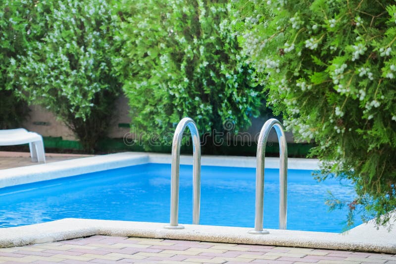 Small Pool with Clean Water in the Yard Surrounded by Greenery, Time ...