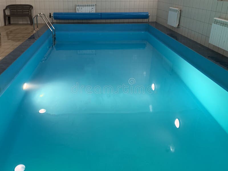 Small Pool with Clear Water in the Spa. Illuminated Indoor Pool Stock ...
