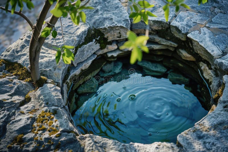 A Small Pool of Spring Water Reflects the Sky and Surrounding Foliage ...