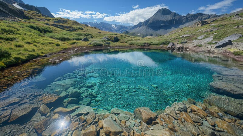 Rocky Pool Surrounded by Grass Stock Photo - Image of stones, secluded ...
