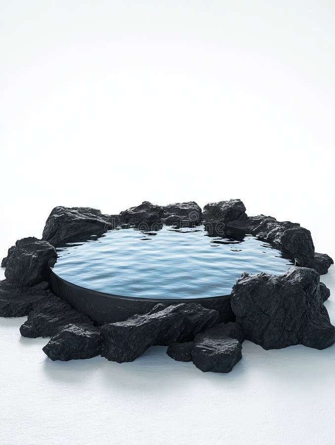 A Small Pool of Water Surrounded by Rocks in the Snow Stock ...