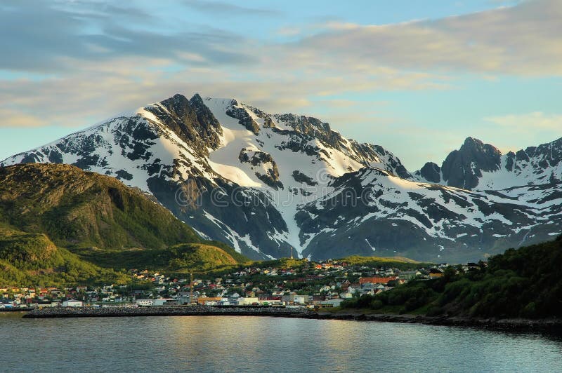 Small Port in a Norwegian Fjord Stock Image - Image of building, snow ...
