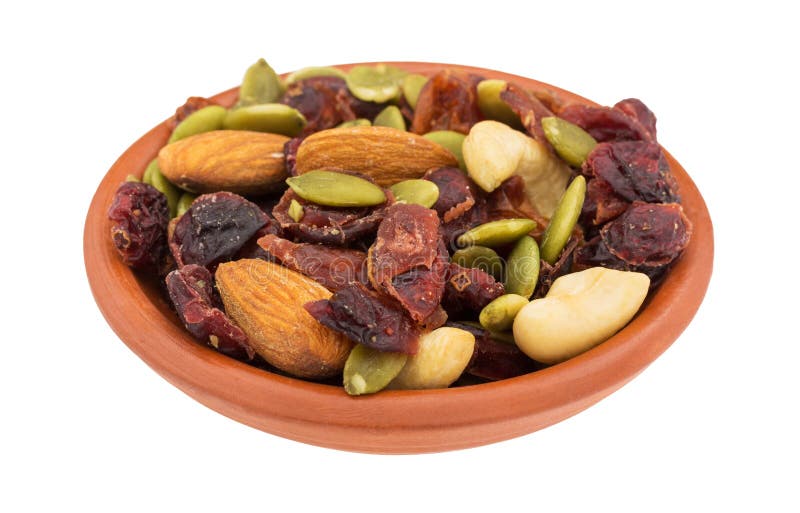 Small Portion of Seeds, Nuts and Fruit in a Bowl Isolated on a White ...