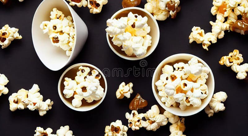 Small Portions of Caramel Popcorn in Small Bowls on Table. Stock ...