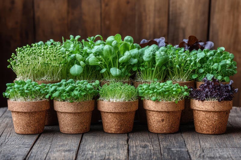 Small Pots with Sprouted Vegetable Greens for Healthy Growth Stock ...